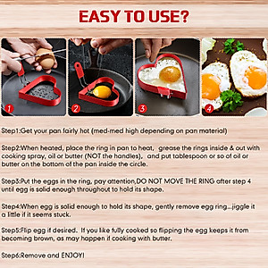 Patelai 6 Pcs Nonstick Pancake Ring 6'' and 4'' Stainless Red Heart Egg Rings Set Heart Shaped Pancake Mold Egg Rings with Red Silicone Handle for Breakfast Love Omelette Sandwich