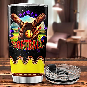 HUBUPU Tumbler 20 Oz With Lid And Straw, Softball Gifts, Softball Repeat Colorful
