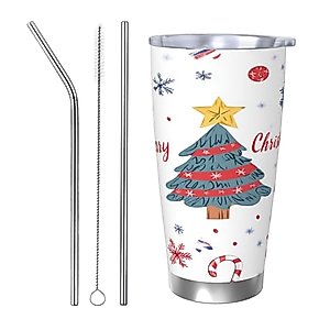 AYCZN Christmas Tree Snowflake 20 OZ Tumbler Stainless Steel Travel Coffee Mug, Xmas Insulated Water Bottle with Lid and Straws Leakproof Thermal Cup