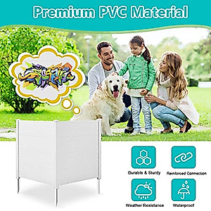 BETELNUT Outdoor Privacy Screen 2 Panels, 48''H Decorative Air Conditioner Fence Trash Can Enclosure with 3 Stakes, Easy Assembly, PVC Vinyl Freestanding Picket Fences for Garden Patio Lawn