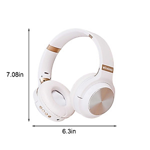 VKEKIEO Bluetooth Over-Ear Headphones, Wireless/Wired Foldable Headsets with FM Pluggable Card, Stereo Sound Headphones Allow to Adjust The Wearing Size for Travel Work (White)