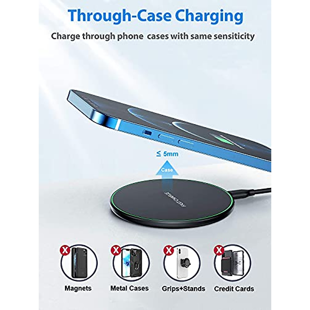 Wireless Charger for Samsung Galaxy S23/S23 Ultra/S22/S22 Ultra/S22+/S21/S21+/S20/S20+/S10/S10+/S9/S9+/S8/S7/S6/Note 20, Wireless Charging Pad Compatible with iPhone 14/13/12/11. (No AC Adapter)