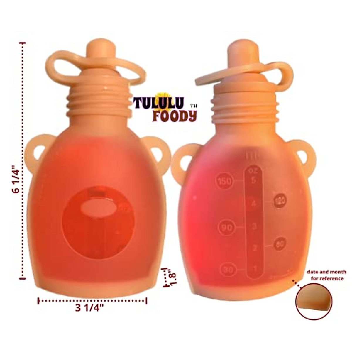 TULULU Foody Reusable Food Pouches Silicone-4pack/5oz-Refillable Homemade Food Storage Containers Kids Squeezy Pouch-Soft Reusable Baby Food Pouches for Toddlers