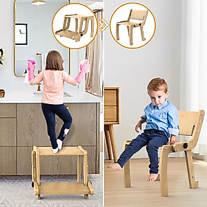 Toddler Step Stool, Wooden Folding Toddler Step Stool, Two Step Kids Step Stool, Transformable Toddler Chair Kitchen Step Stool, Foldable Toddler Step Stool for Bathroom Sink, Small Toddler Step Stool