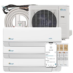 Senville SENA-30HF/T Tri Zone Mini Split Air Conditioner Heat Pump, 28000 BTU, Works with Alexa, White