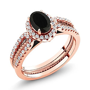 Gem Stone King 1.32 Ct Oval Black Onyx 18K Rose Gold Plated Silver Stackable Ring (Size 9)