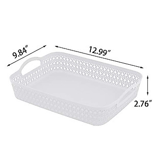 Sandmovie Plastic Woven Storage Basket Tray with Handles, White, 6 Packs