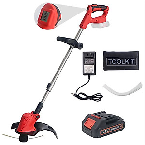 Cordless String Trimmer & Edger, T TOVIA 10 Inch Electric Weed Eater with LCD Power Display, Handle and Height Adjustable Grass Trimmer for Garden Yard, 21V 2.0Ah Battery and Charger Included