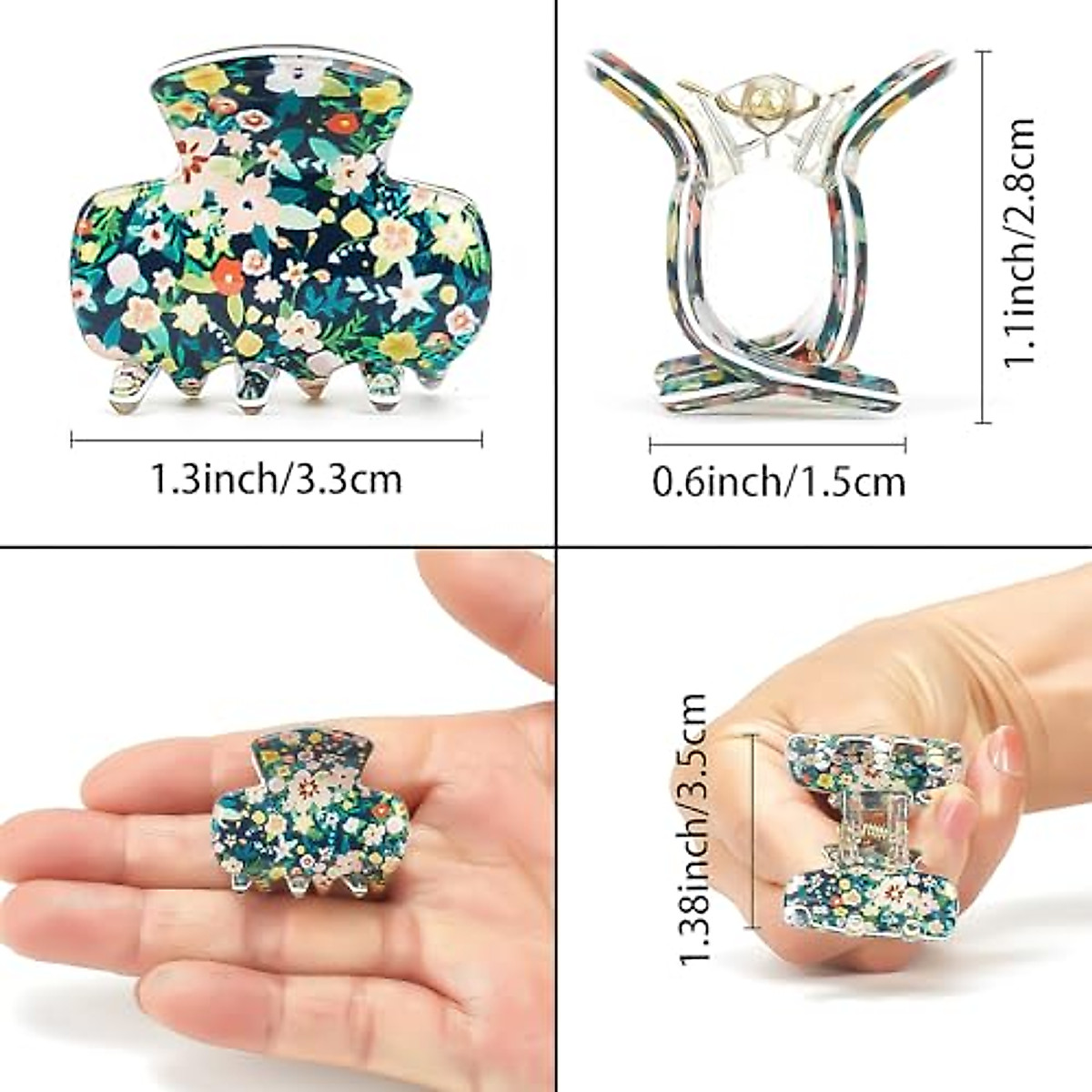 Cobahom 12Pcs 1.3 Inch Small Hair Clips Mini Acrylic No-Slip Jaw Clips for Thin Thick Hair Printed Hair Accessories for Women and Girls, Multicolor