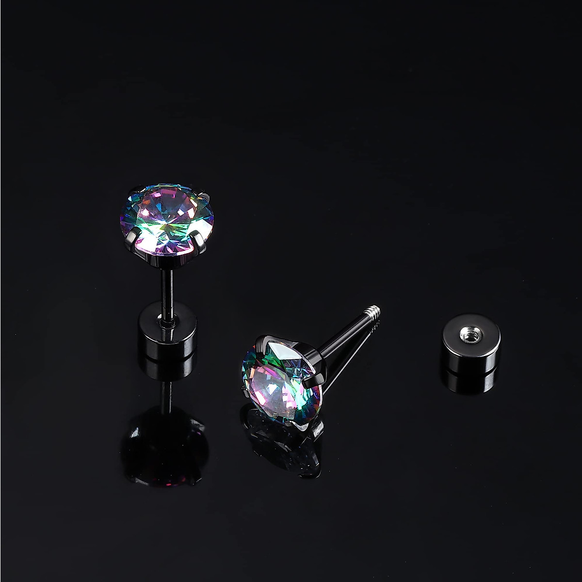 Jstyle Screw Back Stud Earrings Set 20G Surgical Steel Cubic Zirconia Cartilage Piercing Jewelry for Women Men Sensitive Ears CZ Tragus Helix Flat Back Earrings Stud Colorful