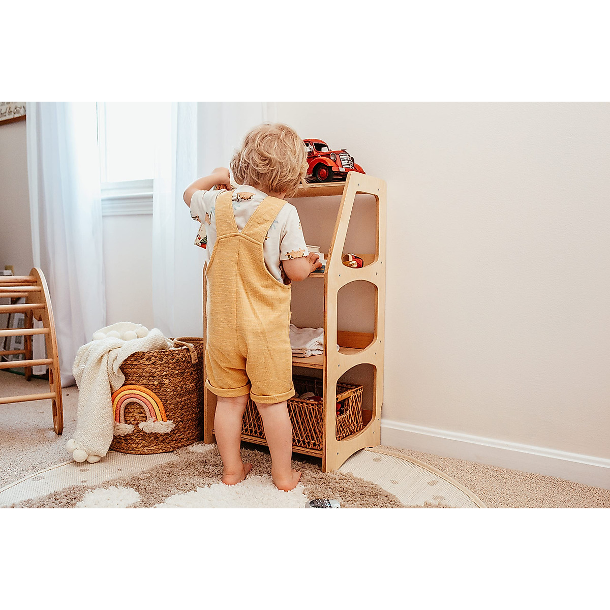 WOOD&ROOM Montessori Inspired Book Organizer for Kids Room Shelf for Classroom and Home | Promotes Independence and Learning | Sturdy and Safe Bookcase for Toys and Books (Shelf 4S)