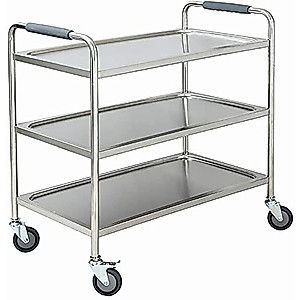 3 Tier Medical Equipment Cart with Brake Universal Wheel, Hotel Dining Cart, Beauty Salon SPA Rolling Trolley, 90cm Hieght