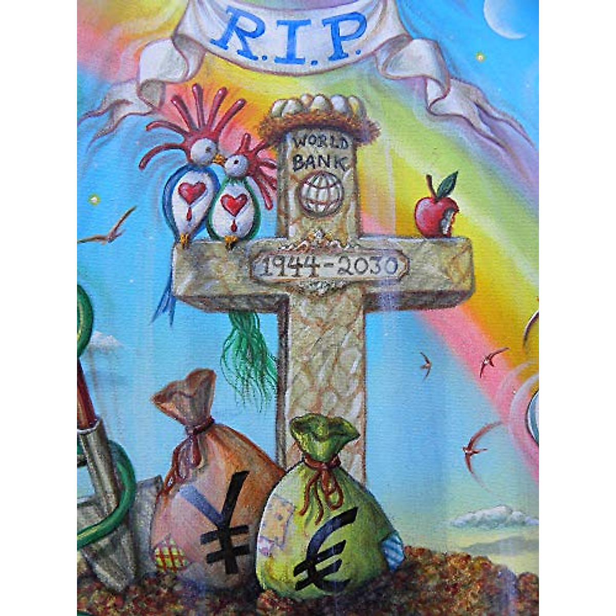 Joseph KALIHER (Texas 1970) Surreal OLD ECONOMY SOUVENIR OIL on CANVAS cm 50x50