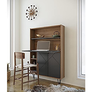 Nexera 611057 Slim Bar Cabinet, Secretary Bookcase Desk with Storage