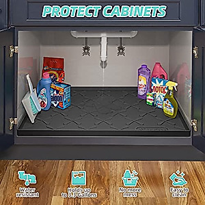 SIKADEER Under Sink Mat for Bathroom Waterproof, 22" x 19" Silicone Under Sink Liner Bathroom Cabinet Shelf Protector, Kitchen Bathroom Cabinet Mat, Under Bathroom Sink Drip Tray Liner (Black)