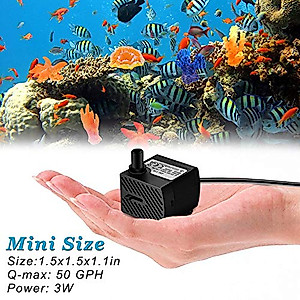 DOMICA 3W 50GPH Mini Submersible Water Pump, Small Fountain Pump for Pond, Aquariums, Fish Tank, Tabletop Fountain, Pet Fountain, Indoor or Outdoor Fountain