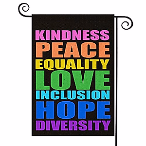 OUXIOAZ Pride Flag Kindness Peace Equality Love Inclusion Hope Diversity Garden Flag Vertical Double Sided 12.5"X18" Burlap Spring Summer Yard Sign Peace Flag Be Kind Flag Patio Outdoor Decoration