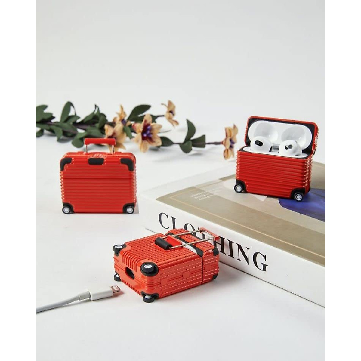 Case for Airpods,Suitcase Trunk Design Airpods Caser Compatible for Apple Airpods 1,2,3&Pro,Travel Enthusiast (AirPods 3,Orange)