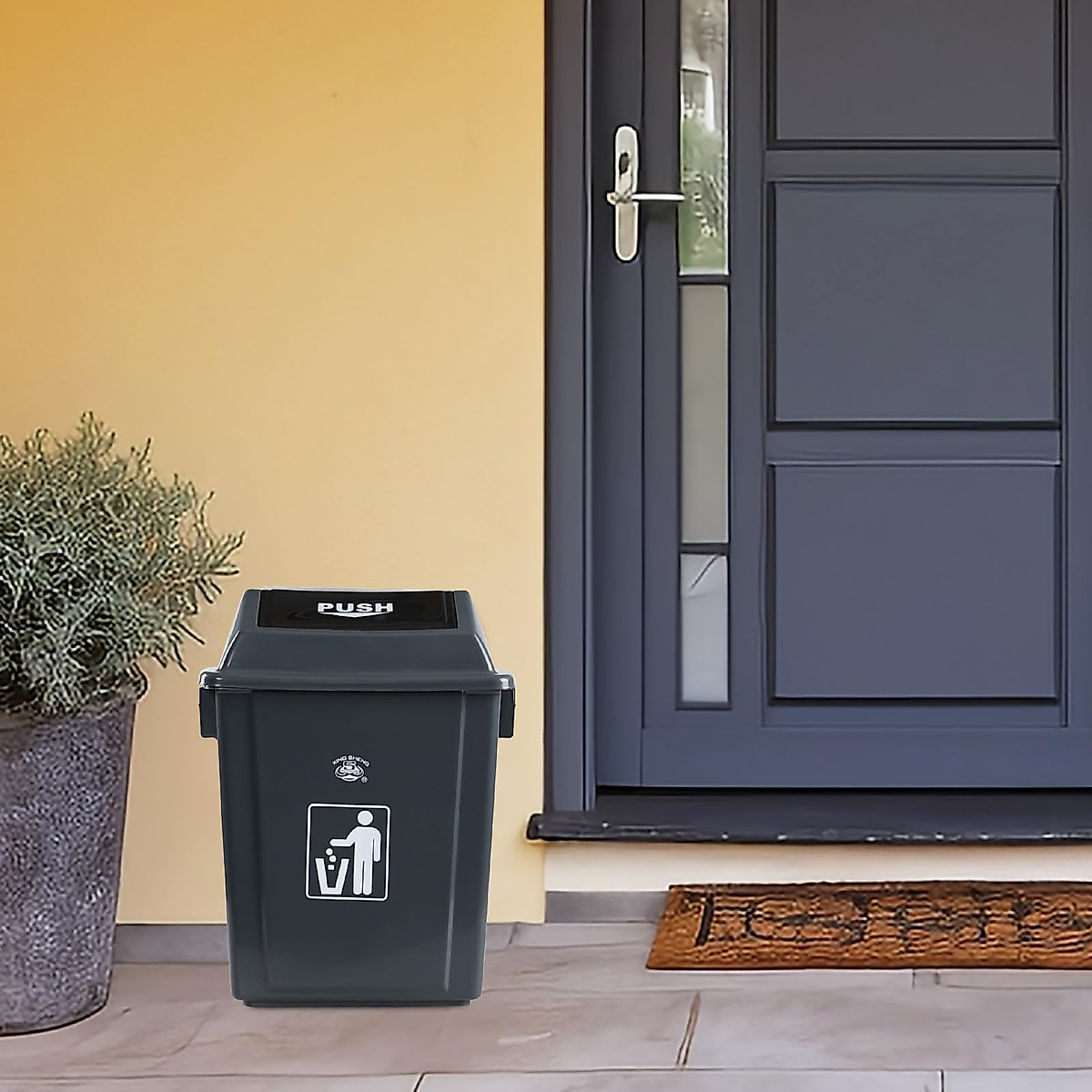 Wekioger 4 Packs Plastic Trash Can with Swing Lid, 20 L Kitchen Swing Top Garbage Bin, Grey