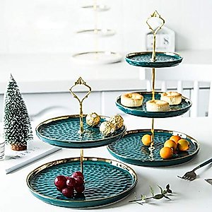 2 Set of Round Porcelain Tiered Cupcake Stand, Dessert Plates Stand, Mini Cakes Fruit Candy Display Tower, Luxury Emerald Serving Tray for Wedding / Kids Birthday / Tea Party / Baby Shower