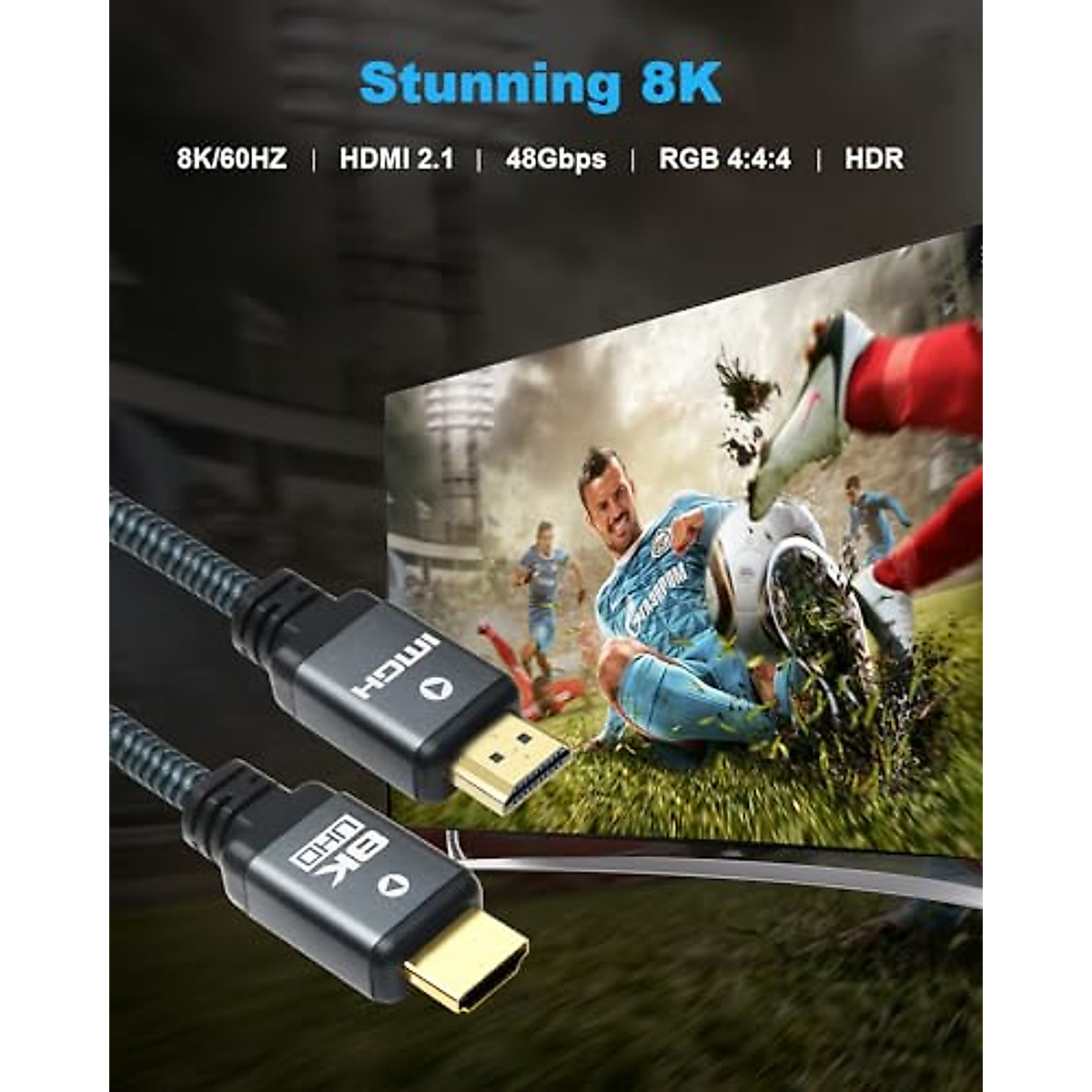Yauhody 8K HDMI Cable 6.6ft (3 Pack), 48Gbps High Speed HDMI 2.1 Cable Durable Nylon Braided HDMI Cord, Supports 8K 60Hz 4K 120Hz 144Hz 3D Dynamic HDR HDCP 2.2 eARC 4:4:4, 100% Real 8K Quality