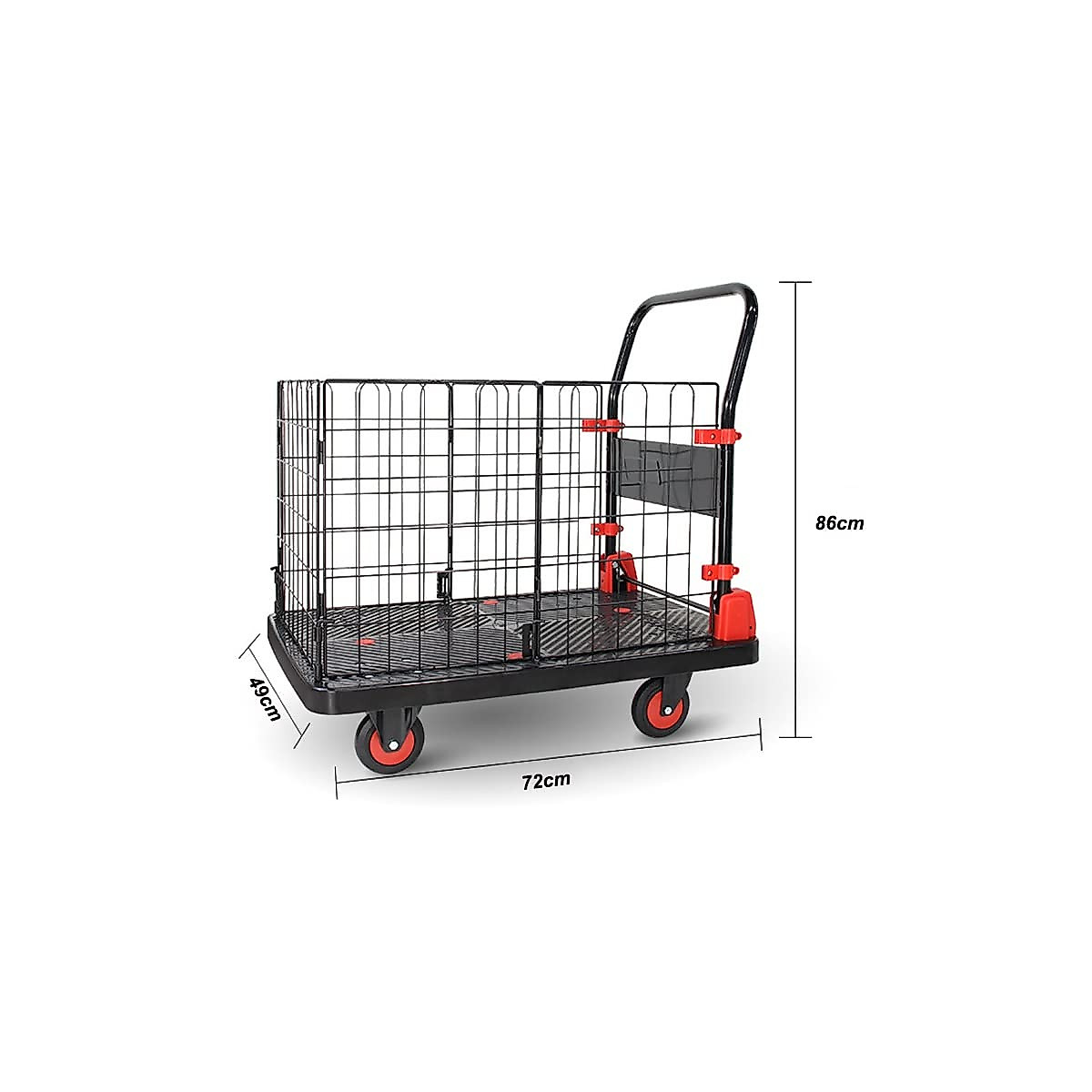 Folding Platform Carts with Wheels,Folding Mesh Cage cart with Detachable Collapsible Fence,Portable Handling Platform Dolly Cart for Luggage,Material Transport Truck ,Load 330LB