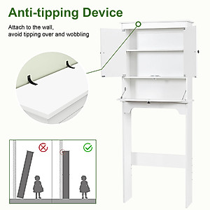 Salfanre Over Toilet Storage Cabinet, Over The Toilet Storage Shelf, Over The Toilet Shelf Organizer, with Doors and Adjustable Shelf, White