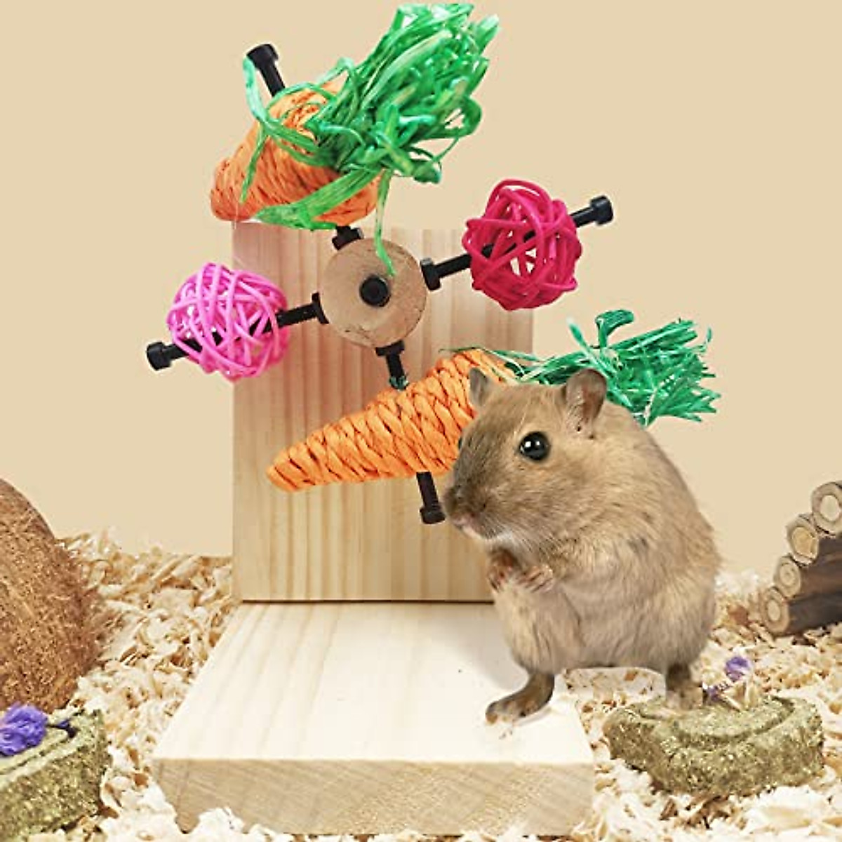 BNOSDM Wooden Foraging Toy for Small Animals Hamster Enrichment Foraging Toys Interactive Spin Guinea Pig Puzzle Toy for Dwarf Hamster Guinea Pig Chinchilla Rat Rabbit Chinchilla Bunny