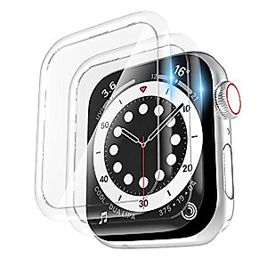 [2 Pack] Tempered Glass Screen Protector 44mm Compatible for Apple Watch Series 6/SE/5/4, EWUONU Full Coverage Waterproof 3D Curved Edge Anti-Scratch Bubble Free HD Clear Screen Film for iWatch Accessories(44mm)
