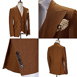 Men’s 3 piece Suit Solid Two Button Slim Fit Peak Lapel Tuxedo Set for Wedding Business Party Blazer Vest Pants Set Silver S