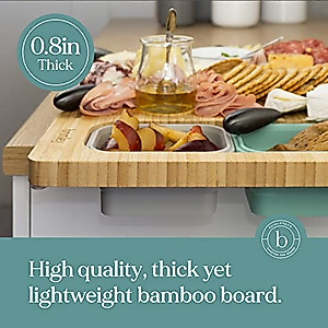 Brimley Bamboo Wood Cutting Board - Wooden Cutting Board with Containers and Lids for Food Storage - Over Edge Hanging Cutting Boards for Kitchen with Anti-slip Feet - Home and Kitchen Gadgets