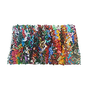 Chardin home Rainbow Shag Rug Multi Color | Boho Rug for Bedroom, Kitchen, Entrance Bathroom and More | Recycled Rag chindi Shaggy Rug 20x30 Inch.