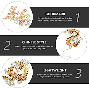 Sewroro Metal Bookmark with Chain: 2pcs Book Page Marker Decorative Book Mark with Chinese Mythology Figure Charm for Book Lover Graduation Gift