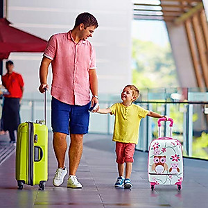 GYMAX Kids Carry On Luggage Set, 12" & 16" 2PCS Rolling Suitcase (Owl)