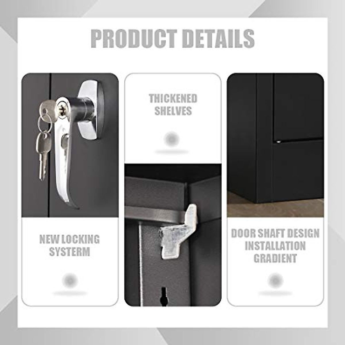 GREATMEET Metal Storage Cabinet with Lockable Doors and 2 Adjustable Shelves,Locking Steel Counter Cabinet for Home Office 120lbs Capacity per Shelf 41.6" H x 36" W x 18" D (Black)