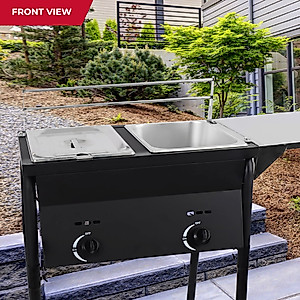 KEEKR Two Tank Outdoor Black Deep Fryer | Propane Deep Fryer Propane with 2 Stainless Steel Basket & Lid Covers | Large Oil Tank Capacity with Regulating Knobs