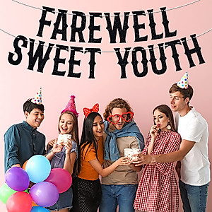 Farewell Sweeet Youth Banner, Funeral Birthday Bunting Sign for 20/30/40/50 Years Old, Death to My Youth Funny Birthday Party Decoration Supplies