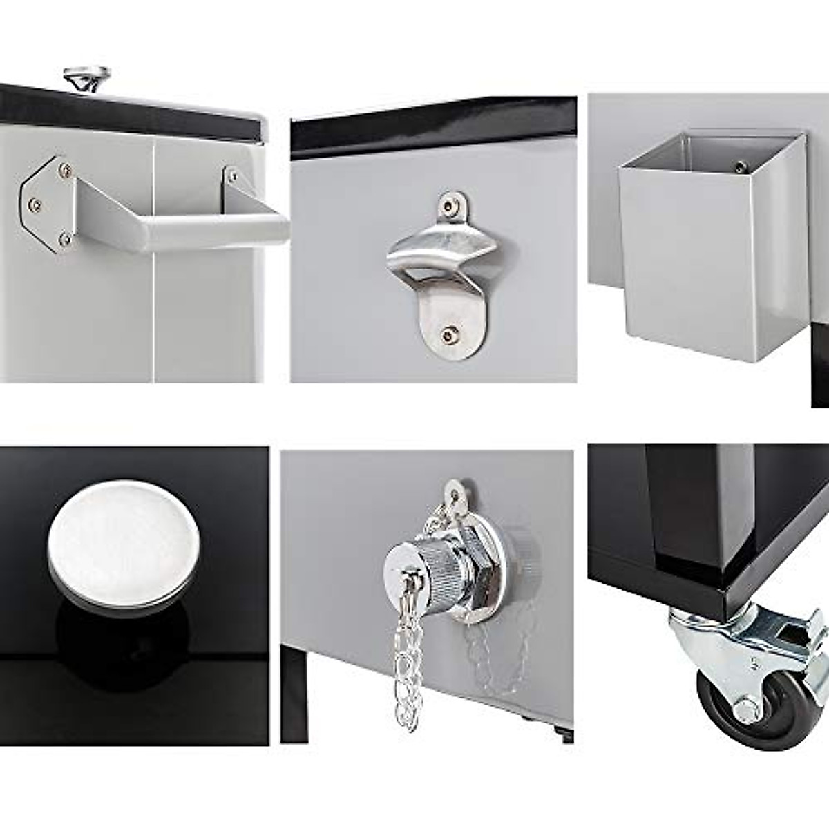 80 Quart Rolling Drink Cooler Ice Bin Chest on Wheels, Portable Patio Party Bar Cart with Shelf and Bottle Opener, Gray