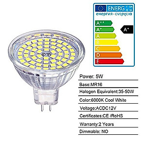 OTTOSEA MR16 LED Bulbs, GU5.3 Light Bulbs,5W (50 Watt Equivalent), 12V ACDC, Daylight White 6000K, 120 Degree Beam Angle Two pin for Landscape,Recessed,Track Lighting, Non Dimmable, Pack of 6