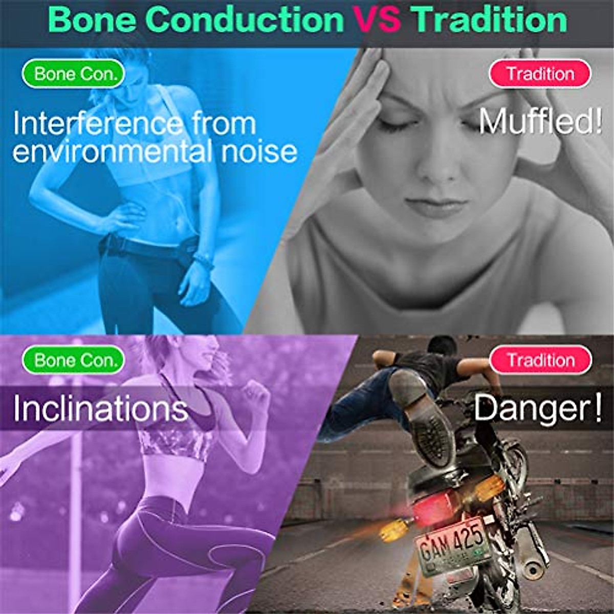 LBFXQ Bone Conduction Earphone, Bone Conduction Headphones Wired 3.5Mm Waterproof, Noise Reduction Mic Hands-Free for Smart Phones Notebook,Blue