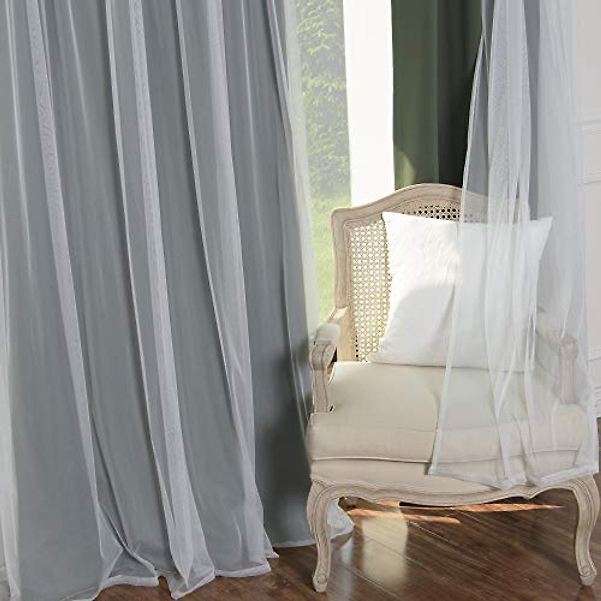 Best Home Fashion uMIXm Tulle Sheer Lace and Blackout 4 Piece Curtain Set – Antique Bronze Grommet Top – 52" W x 84" L – (Set of 4 Panels) (52" W x 84" L - Each Panel, Moss)