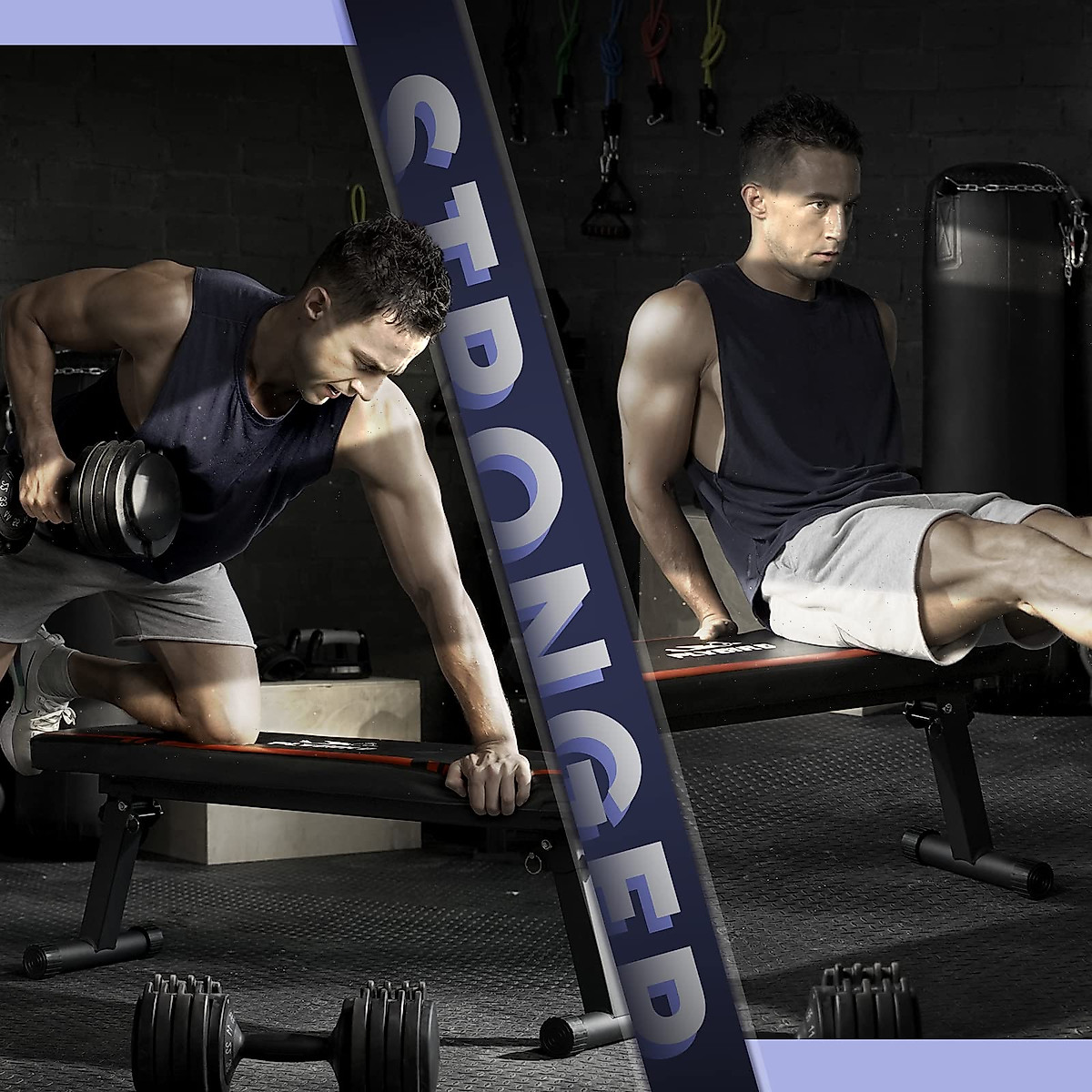 FLYBIRD Flat Weight Bench Foldable 1000 LBS Weight Capacity for Strength Training Bench Press, 45.3 Inches Long Workout Benches for Home