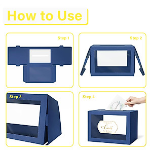 1 Pack Navy Blue Card Box for Party, Transparent Gift Cards Receiving Box Wedding Card Box Money Box for Birthday, Bridal or Baby Showers, Retirement, Anniversary, Graduation, Raffle Ticket Box