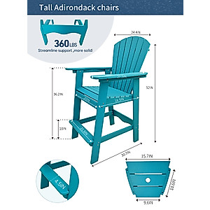 Aoorun 59''H Tall Adirondack Chairs, Balcony Chairs Set bar Height, Outdoor Chairs Set with Table (27.9" W x 51.9" H) - Blue