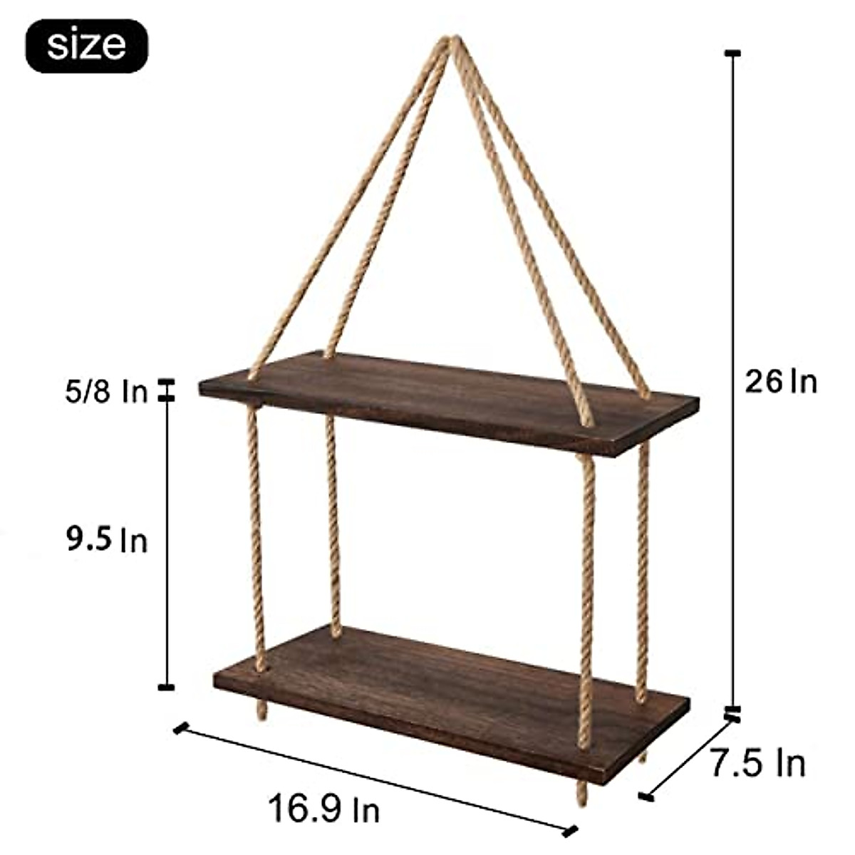 Mkono Hanging Shelves 2 Tier Rustic Wall Hanging Shelf Boho Decor Plants Photos Display Floating Storage Shelves for Bathroom Bedroom Living Room College Dorm Apartment