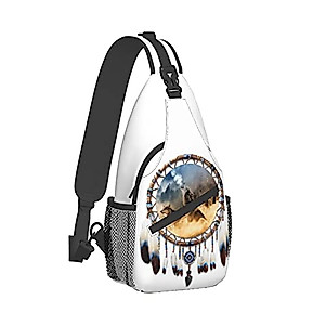 White Wolf Mountain Dream Catchers Sling Bag Crossbody Bags for Men Women, Stylish Funny Cool Chest Bag Backpack Casual Shoulder Bags Travel Hiking Cycling Gym Sport Lightweight Daypack, Small