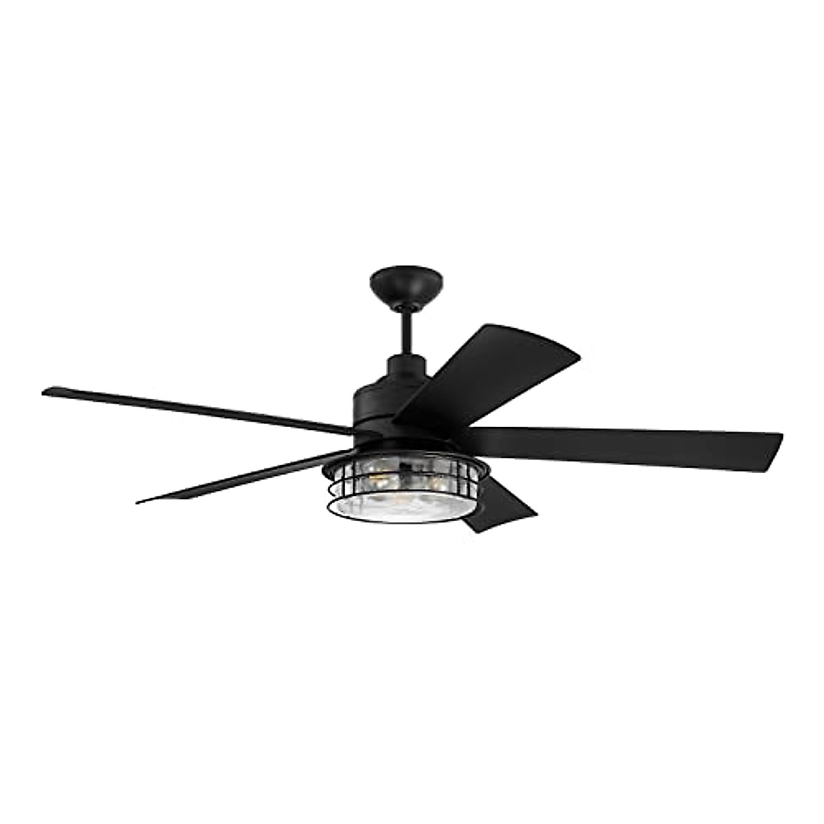 Craftmade GAR56FB5 Garrick Vintage Industrial 56" Outdoor Ceiling Fan with LED Light Kit with Remote & Wall Control, 5 ABS Blades, Flat Black