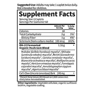 Garden of Life Organic Fermented Mushroom Complex - RM-10 Immune System Supplement with Selenium, Vegetarian, 120 Count