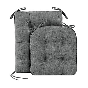 downluxe Indoor/Outdoor Rocking Chair Cushion Set, Tufted Comfortable Cushions for Rocking Chairs with Ties and Non-Slip Backing, Seat 17" x 17" x 3"/Back 21" x 17" x 3", Dark Grey, 2 Piece Set
