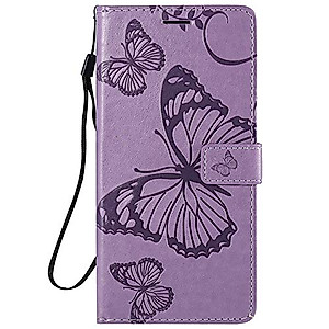 OOPKINS Flip Case for Redmi Note 9S Elegant Embossed Card Slots Bookstyle Wallet PU Leather Magnetic Closure Kickstand Shockproof Cover Skin for Xiaomi Redmi Note 9 Pro Big Butterfly Purple KT